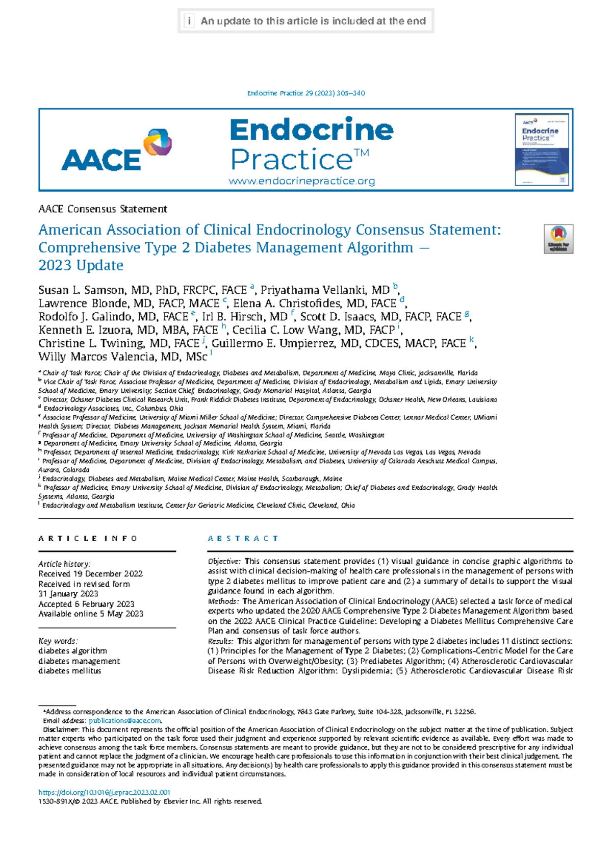 AACE Consensus Statement: 2023 Update on Comprehensive T2D Management ...