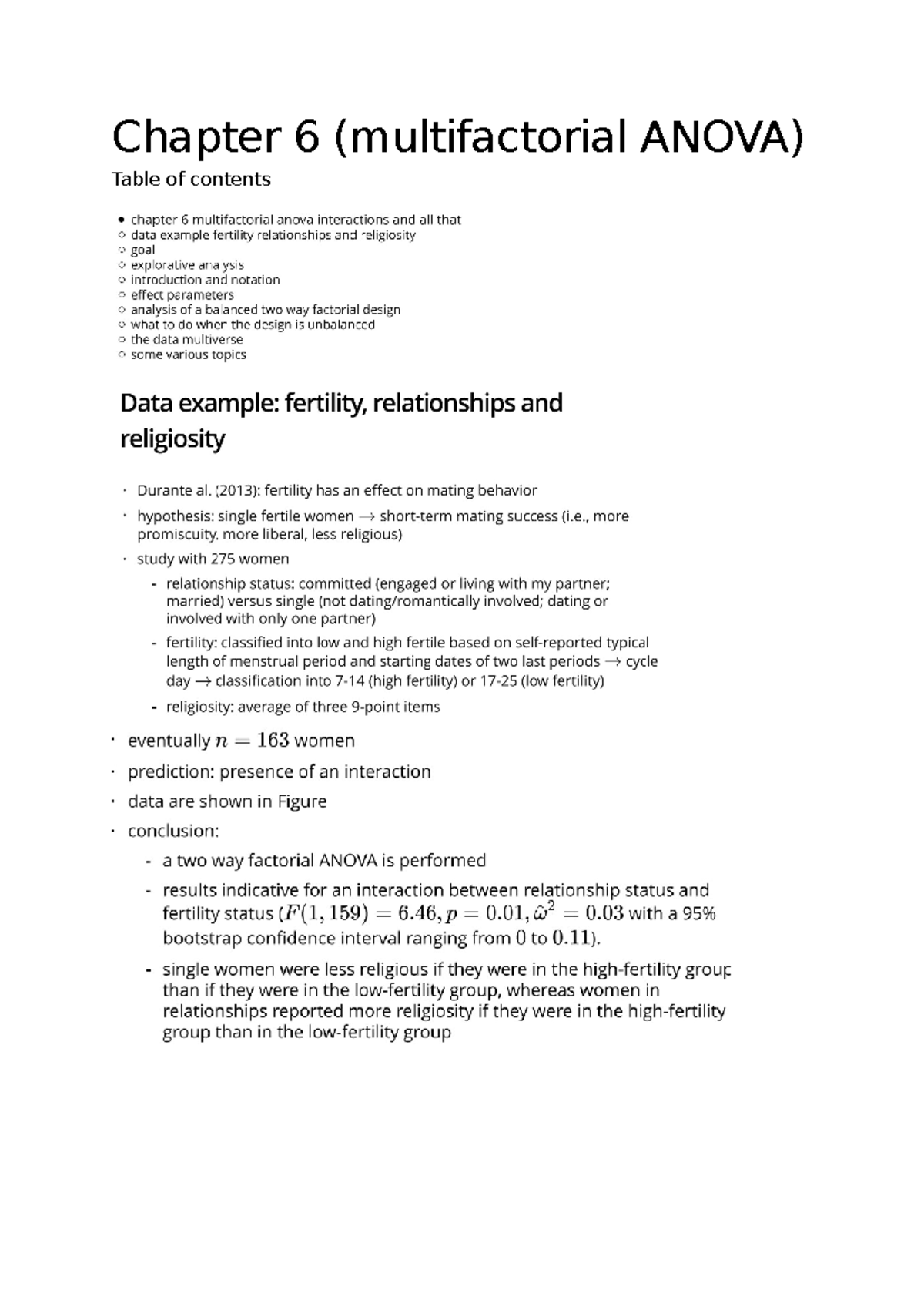 Chapter 6: Multifactorial ANOVA - Exploring Fertility and Religiosity - Studocu