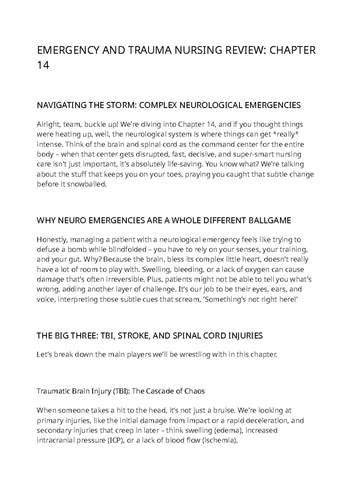 EMT 101: Chapter 14 Review on Complex Neurological Emergencies - Studocu