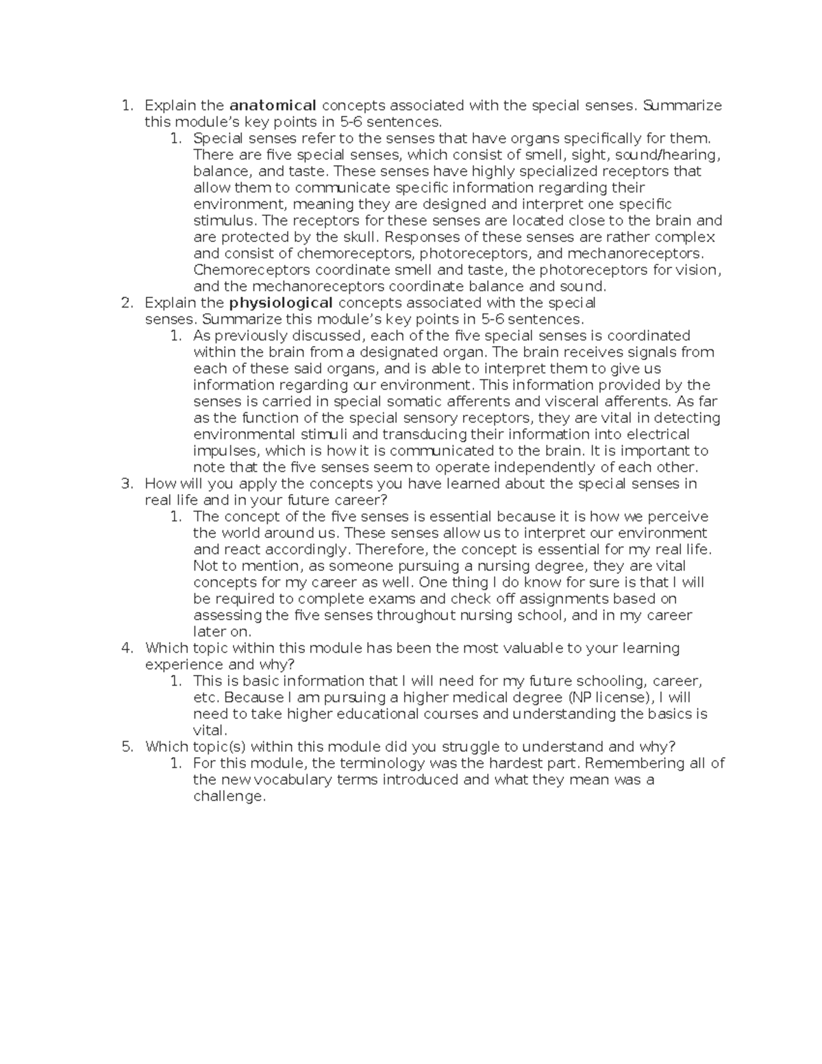 Module 9 Reflection Assignment on Special Senses Concepts - Studocu