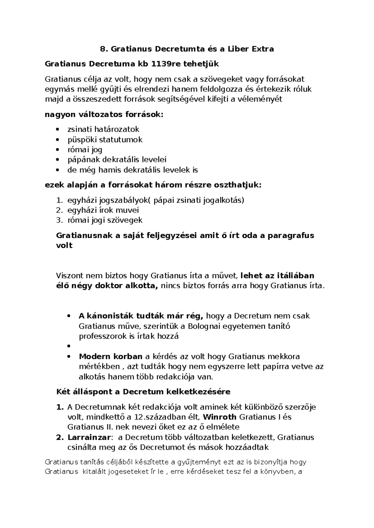 Gratianus Decretum és Liber Extra: Források és Szerzők Elemzése - Studocu