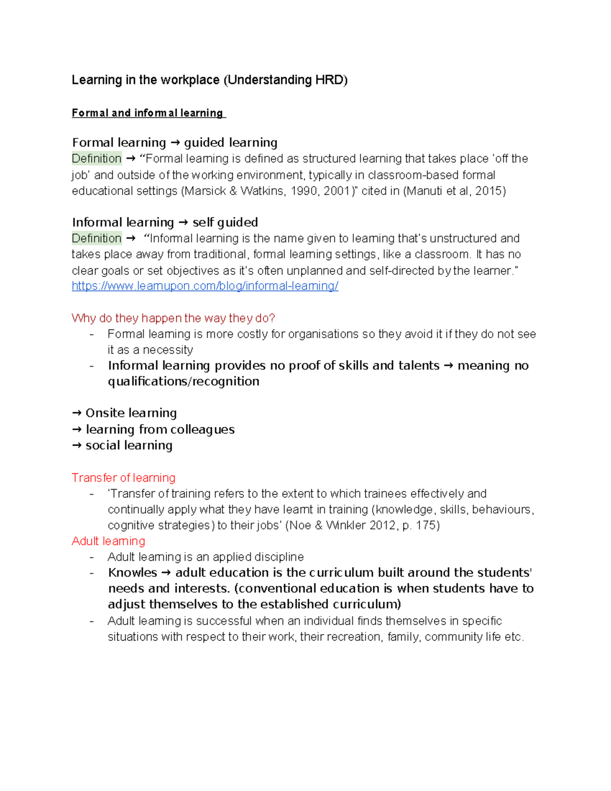 HRD 101: Exam Guide on Workplace Learning and Adult Education - Studocu
