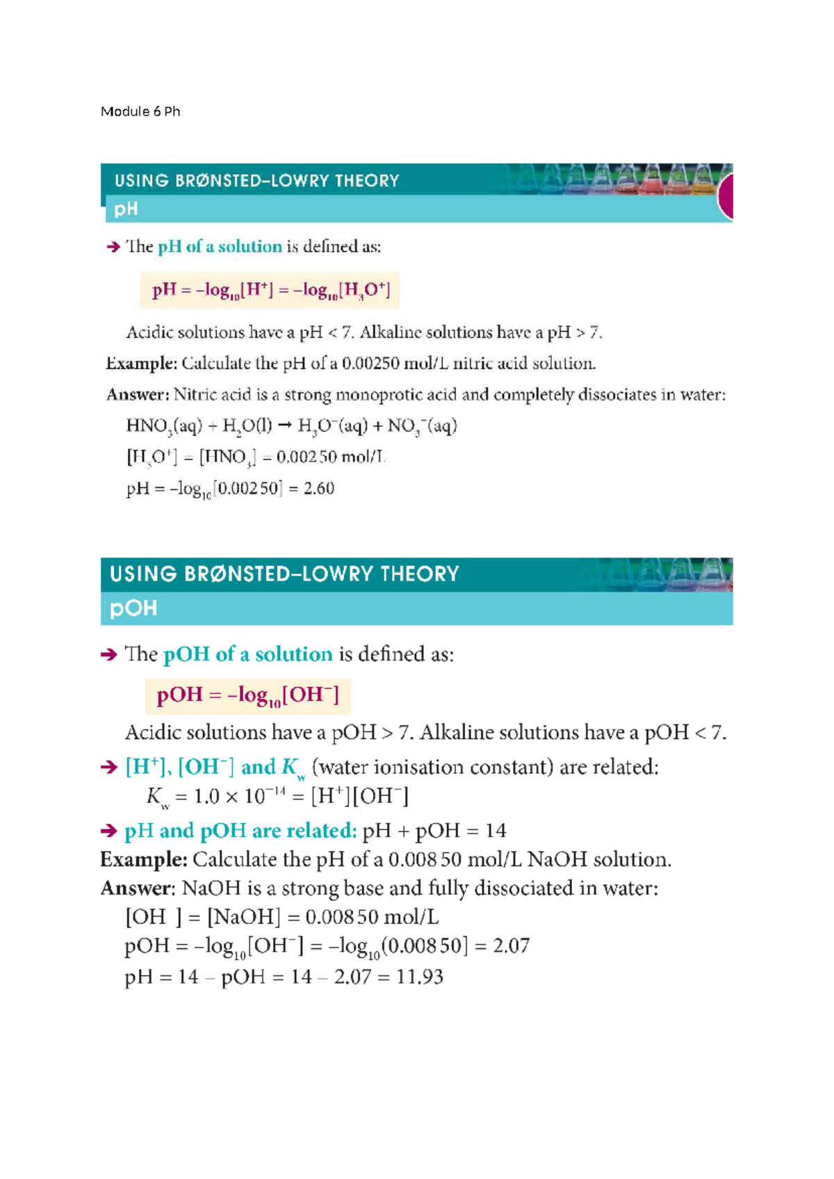 Module 6: pH and pOH Calculations (ACSCH102) - Studocu