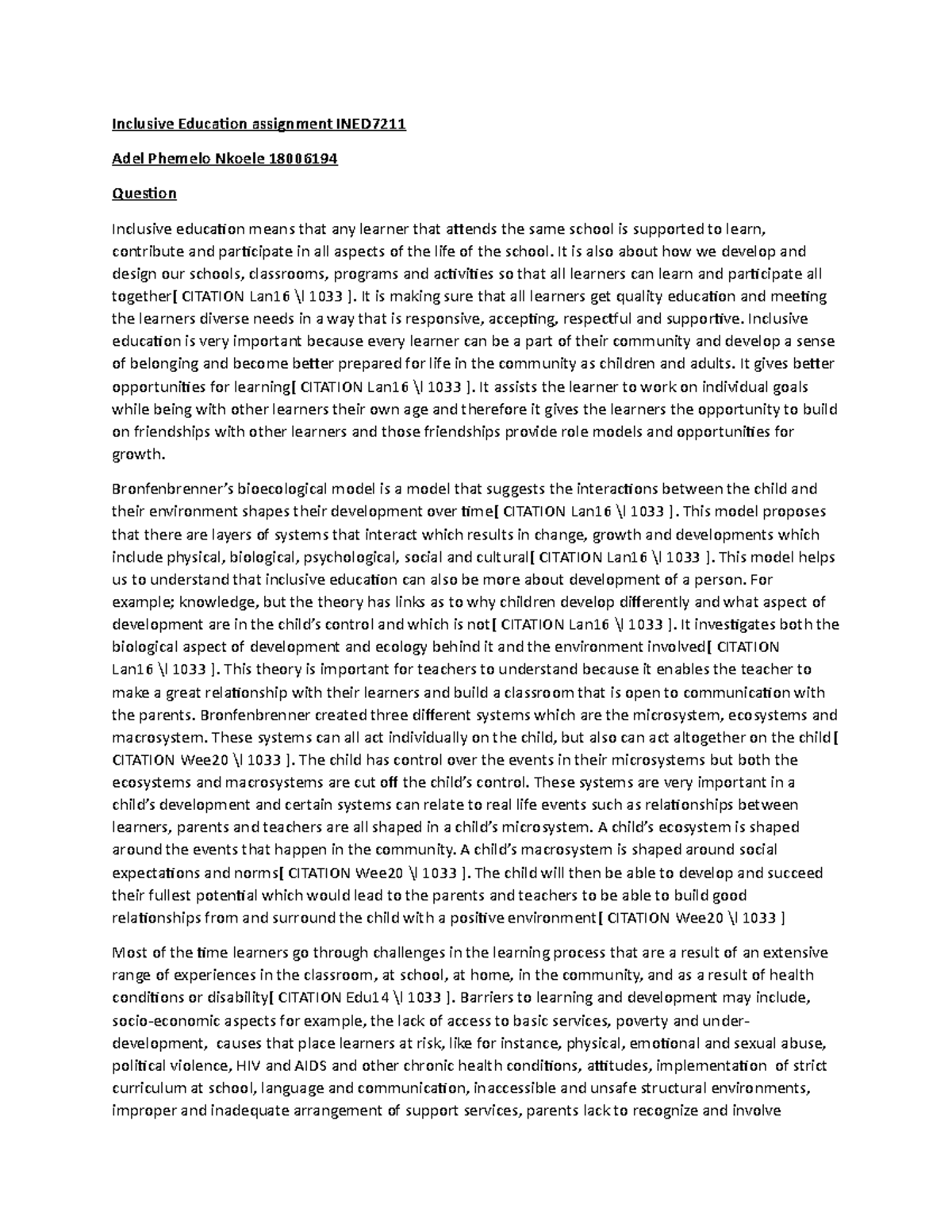 Inclusive education assignment - It is also about how we develop and ...