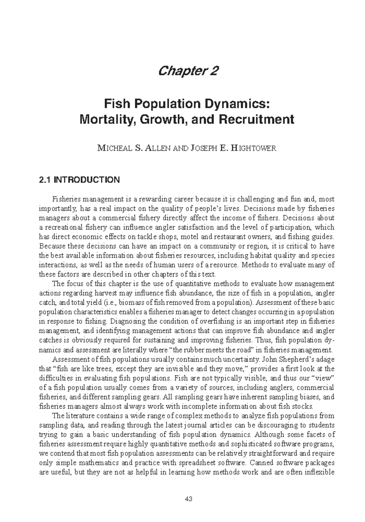 Chapter 2: Fish Population Dynamics - Mortality, Growth, and ...