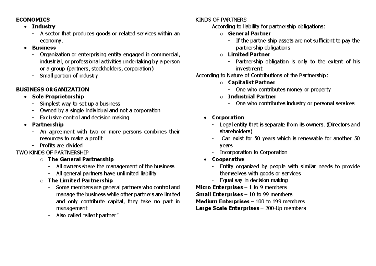 Economics 101: Midterm Review on Industry and Business Organization ...