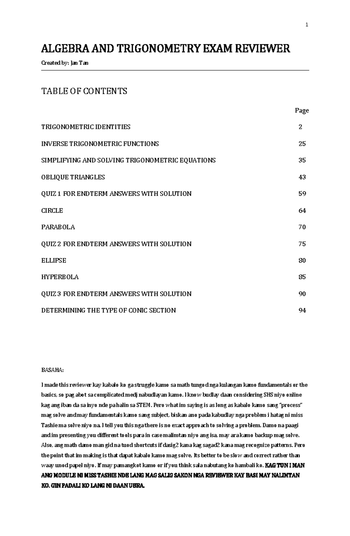 Algebra and Trigonometry Final Exam Reviewer - Comprehensive Guide ...
