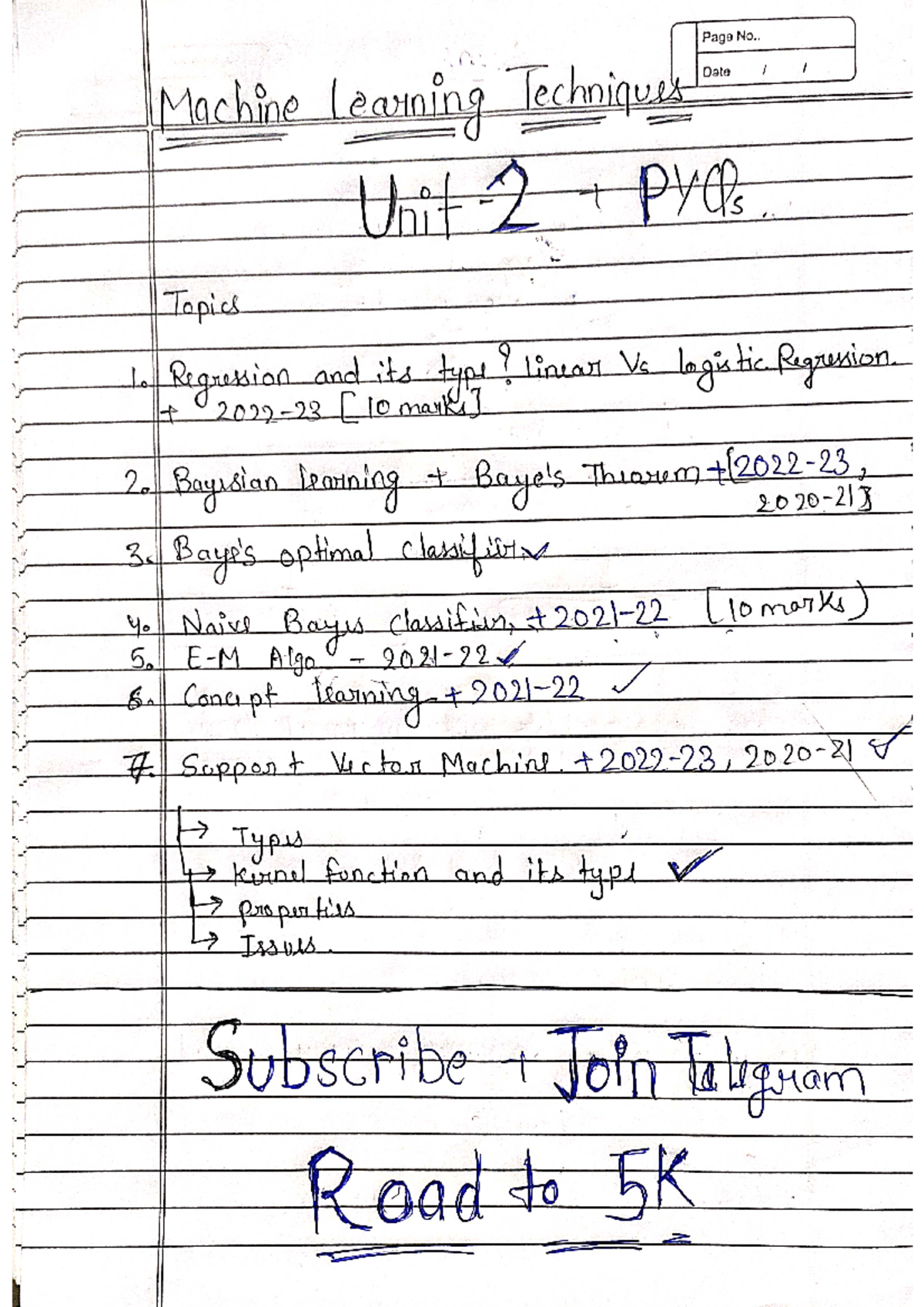 MLT 101 - Unit 2 Study Notes: Regression, Bayesian Learning & SVM - Studocu
