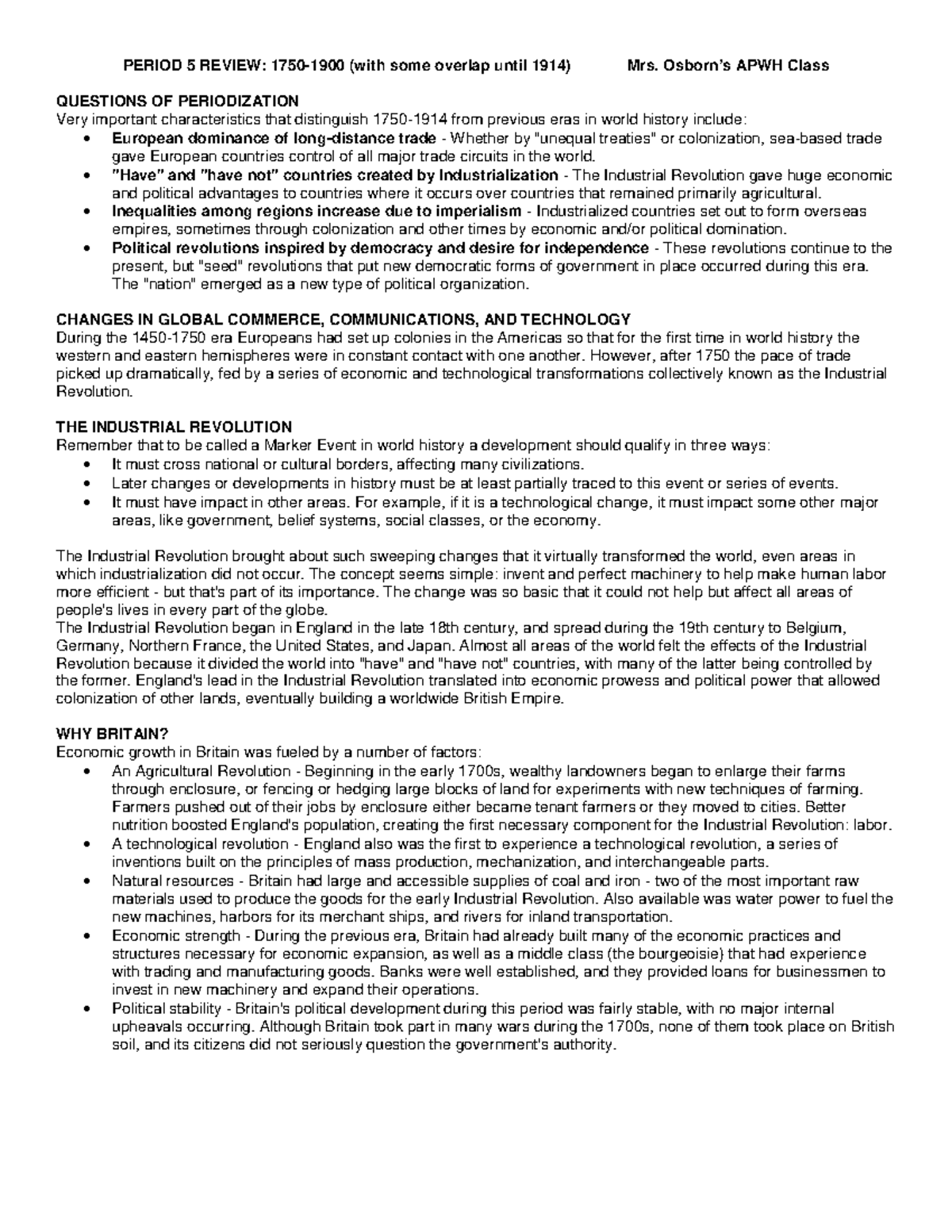 Revolutions and Ideological Shifts: APWH Review 1750-1900 Exam Prep ...