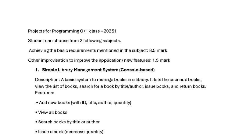 Project Ideas for Programming Class 20251: Library & Student Management ...