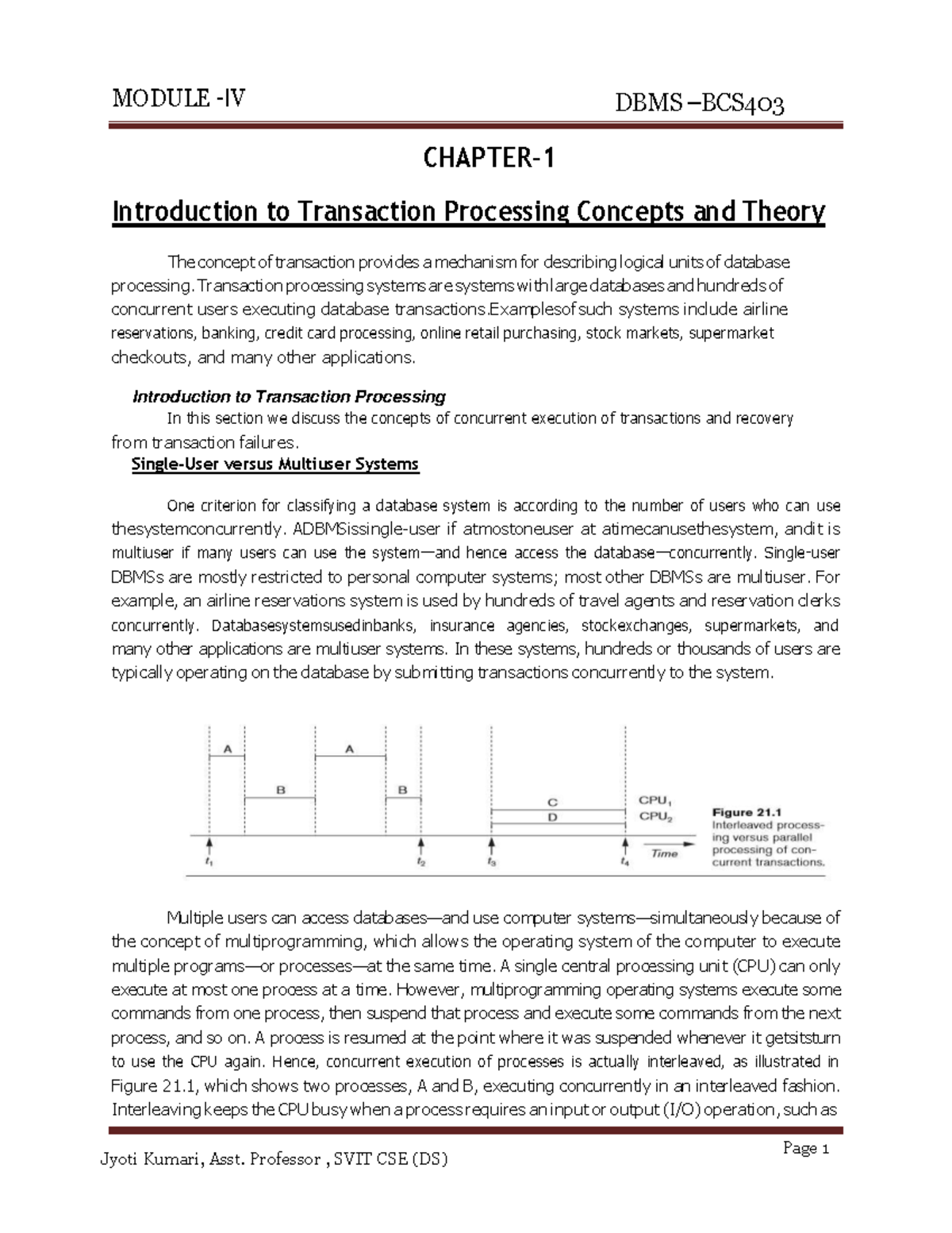 DBMS Module-4: Transaction Processing Concepts and Theory Notes - Studocu