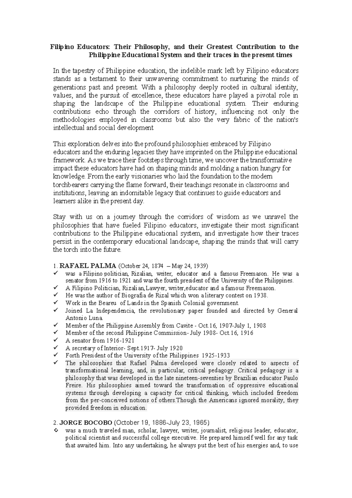 Famous Filipino Educators: Philosophies & Contributions to Education ...