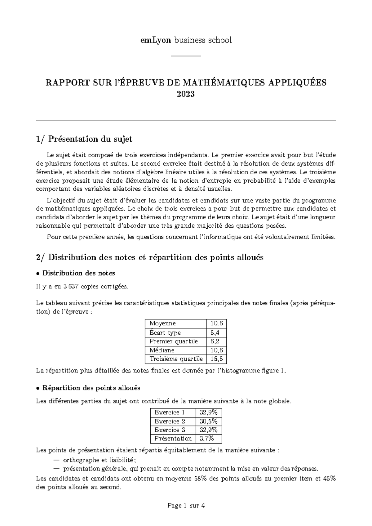 Rapport de Jury & Statistiques - Mathématiques Appliquées E - emlyon ...