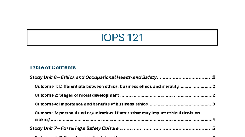 IOPS 121 - Study Units 6 to 10: Ethics, Safety, and Ergonomics - Studocu