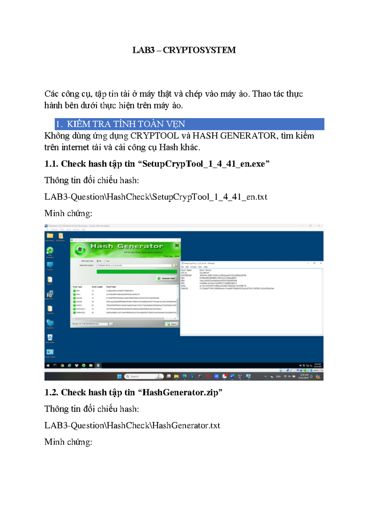 LAB 3 - CRYPTOSYSTEM: Hash Checking and Encryption Techniques - Studocu