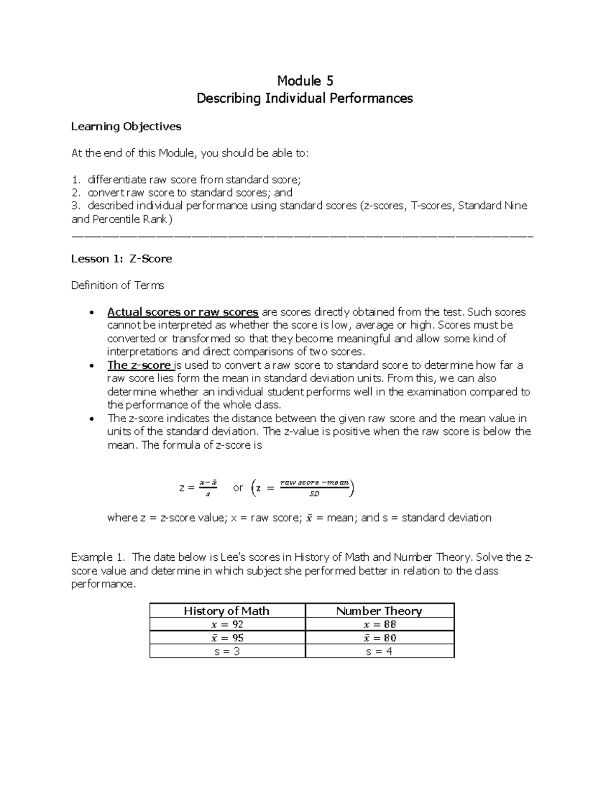 Module 5: Understanding and Describing Individual Performances - Studocu