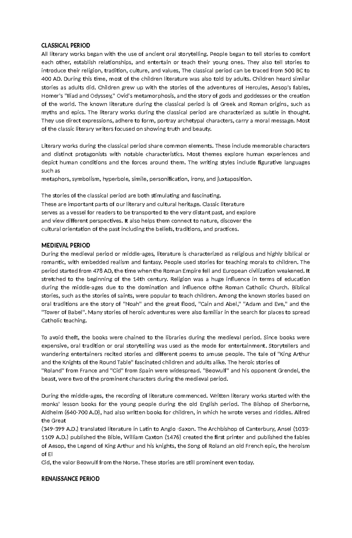 Children & Adolescent Literature: Historical Developments & Comparisons ...