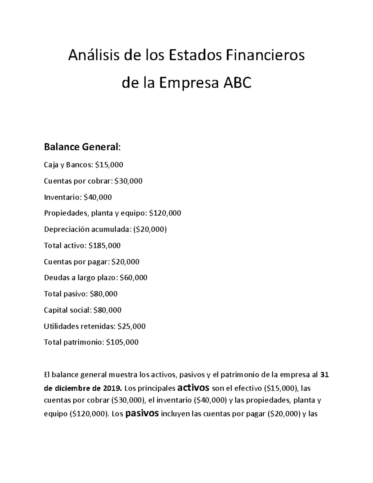 Análisis de los Estados Financieros de la Empresa ABC - An·lisis de los Estados Financieros de ...