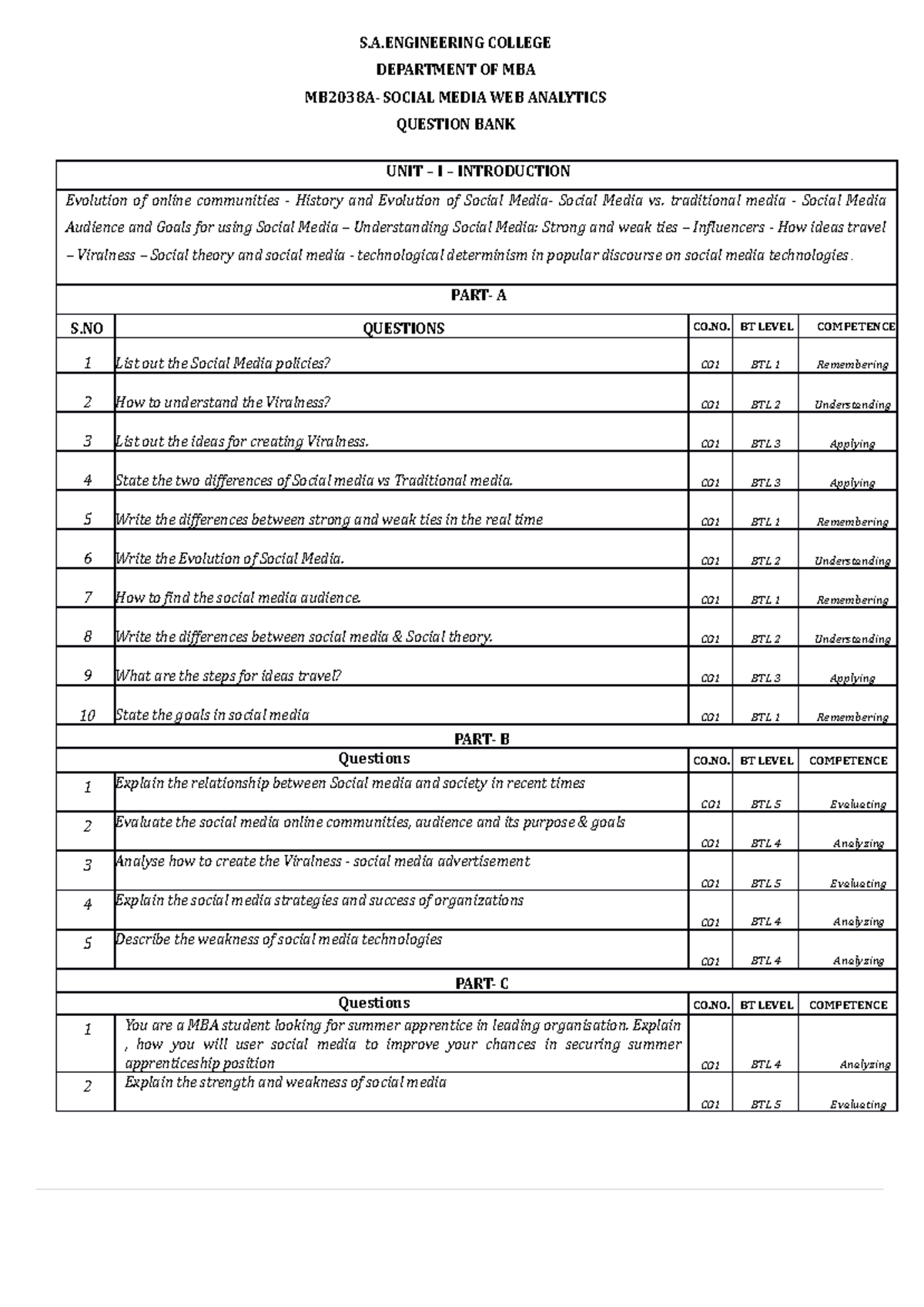 10-Question Bank - MB2038A Social Media Web Analytics Study Guide - Studocu
