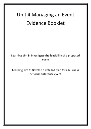 Unit 4 assignment 1 - Unit 4: Managing an Event Could I be an event ...
