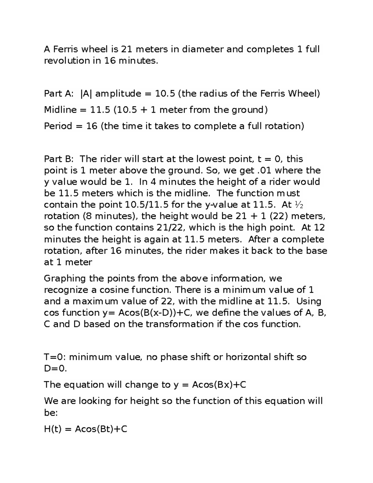 Precalc Mod 6 Discussion: Analyzing Ferris Wheel Height Functions - Studocu