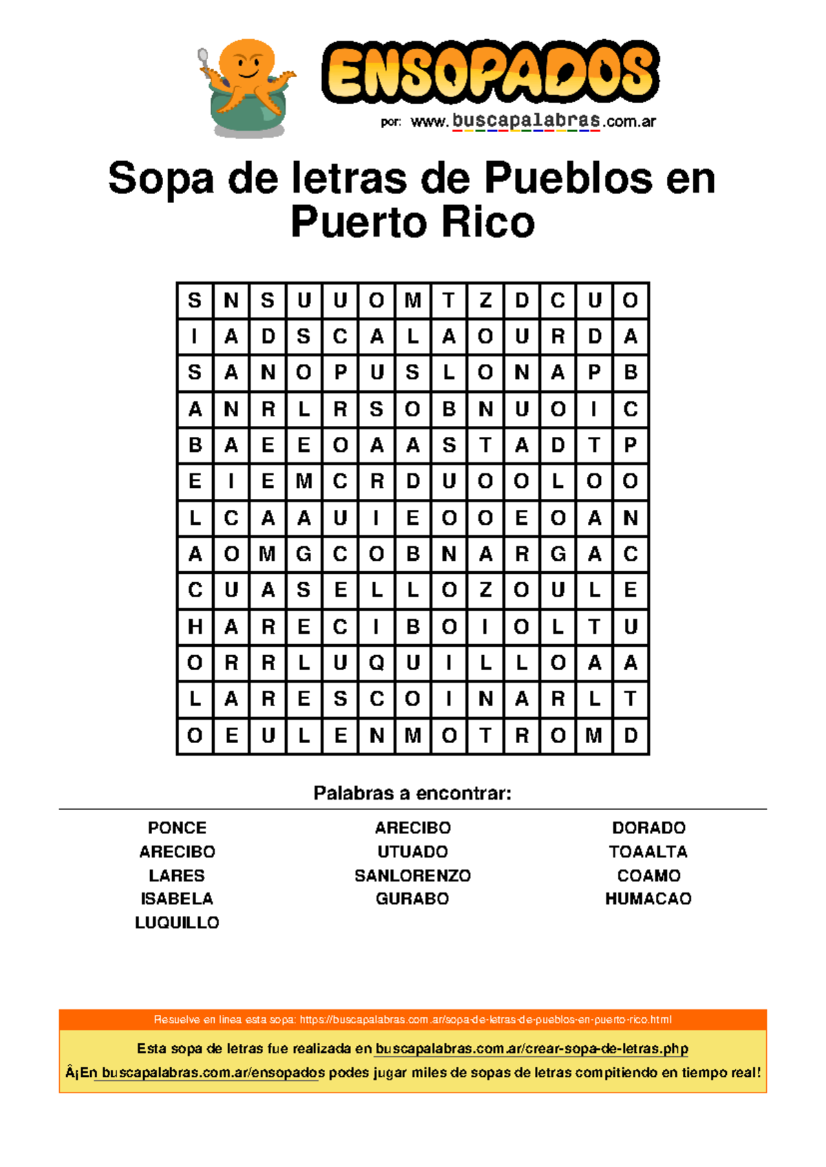 Sopa de Letras de Pueblos en Puerto Rico - Actividad Recreativa - Studocu