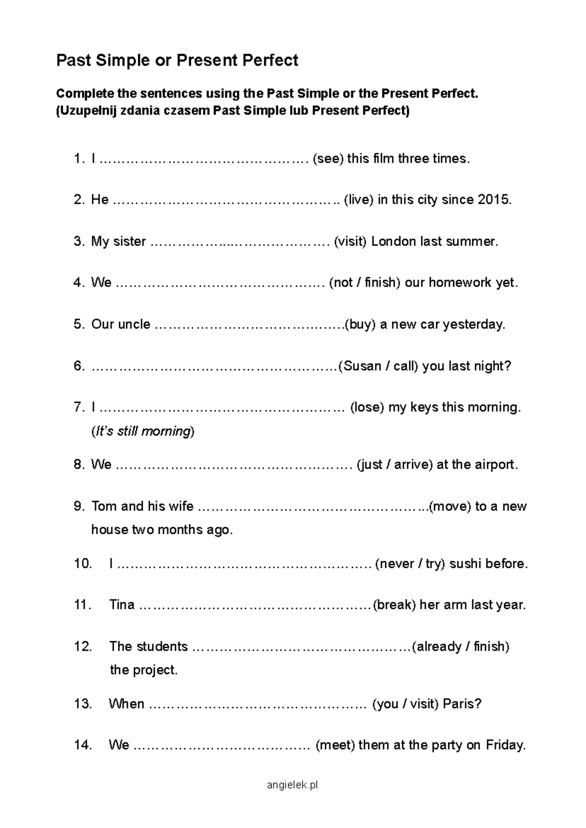 Past Simple vs Present Perfect Exercises (Grammar Practice) - Studocu