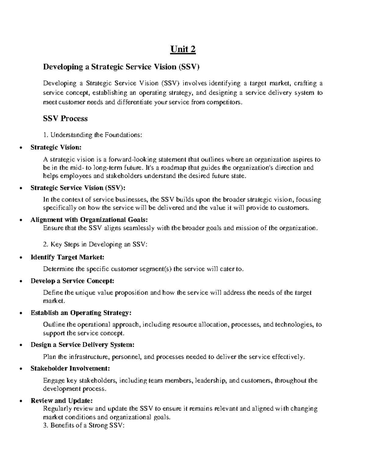 Unit 2: Developing a Strategic Service Vision (SSV) - HSMCCSBS 801 ...