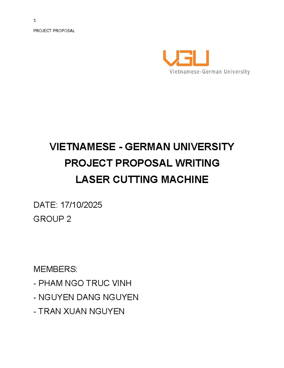Project Proposal: Laser Cutting Machine - Vietnamese German University ...