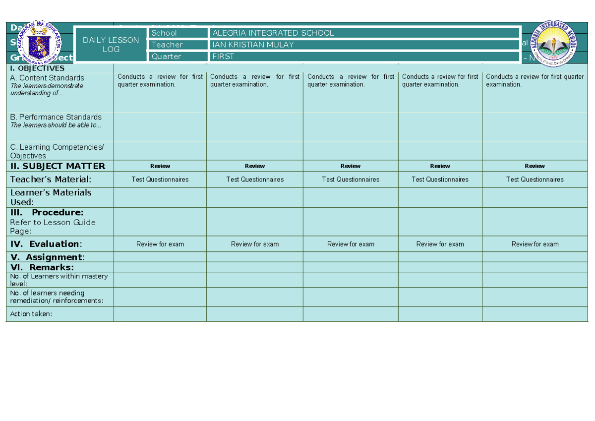 Mathematics Review for First Quarter Exam - 10-24-2023 - Studocu