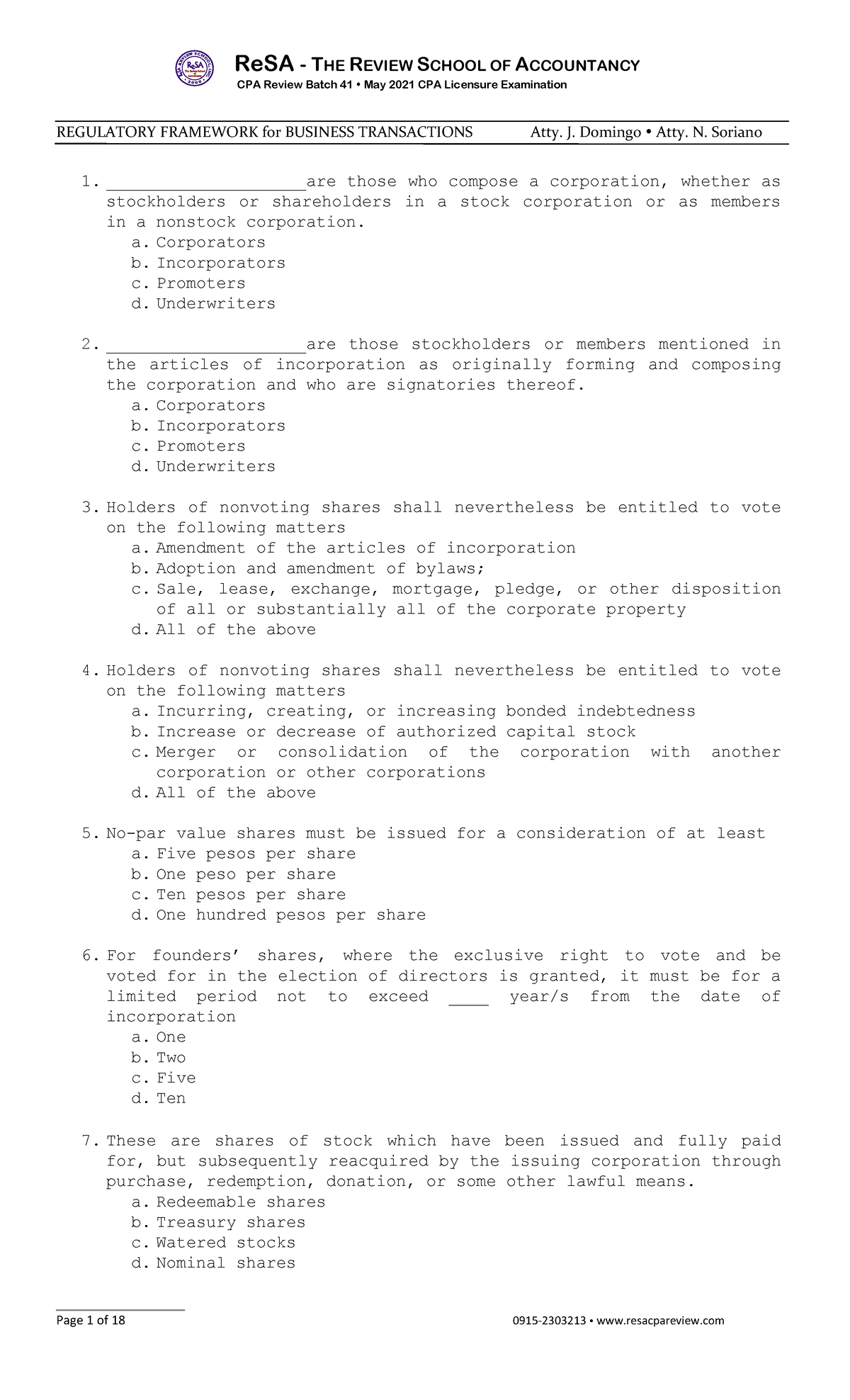 RFBT-B41 Final Pre-Board Exam Questions & Answers Compendium - Studocu