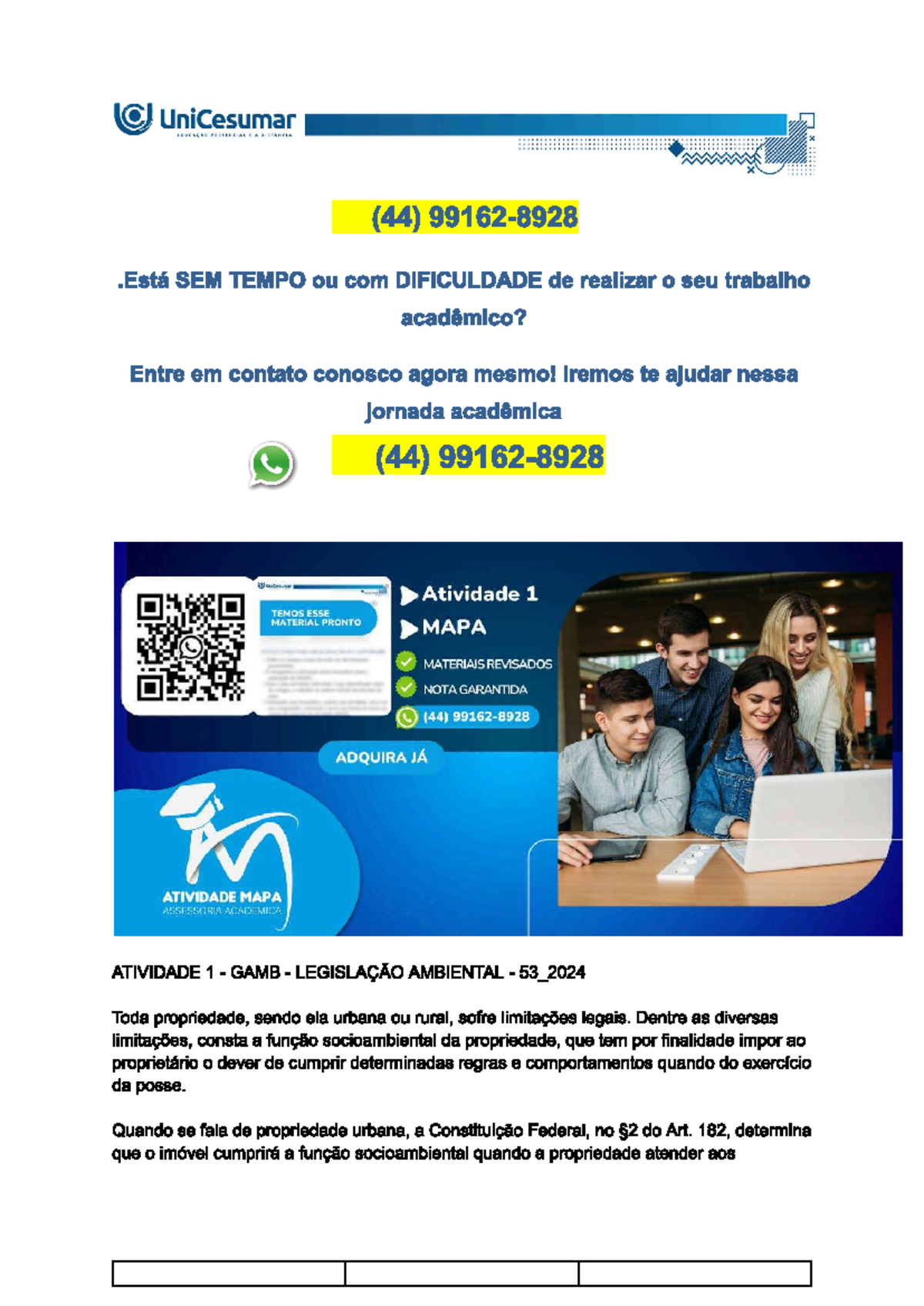 Atividade 1 - GAMB - Legislação Ambiental - 53 2024v - UniCesumar ...