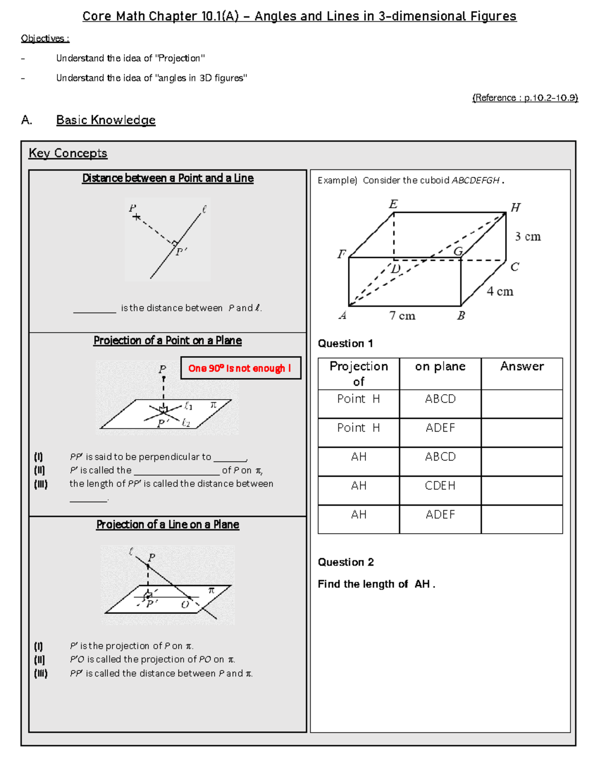 Core Math Chapter 10.1(A) - Angles & Lines in 3D Figures - Studocu