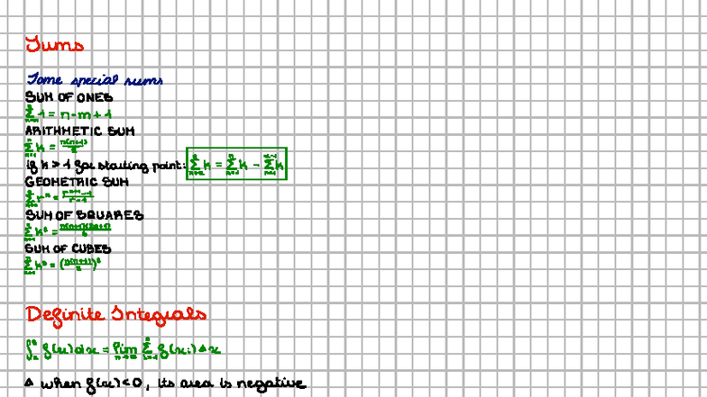 Revision Sheet for Calculus: Special Sums and Integrals (MATH 101) - Studocu