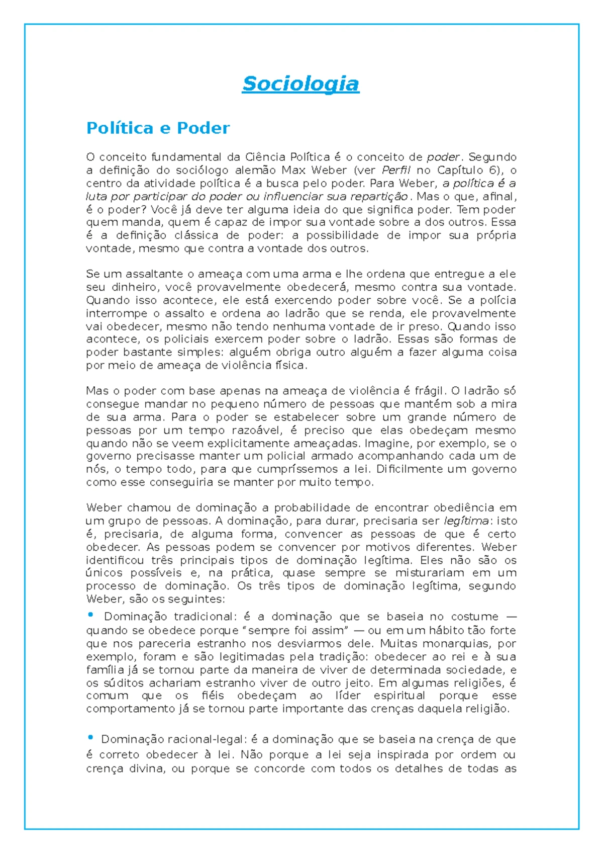 Política, poder e estado - Sociologia Política e Poder O conceito ...