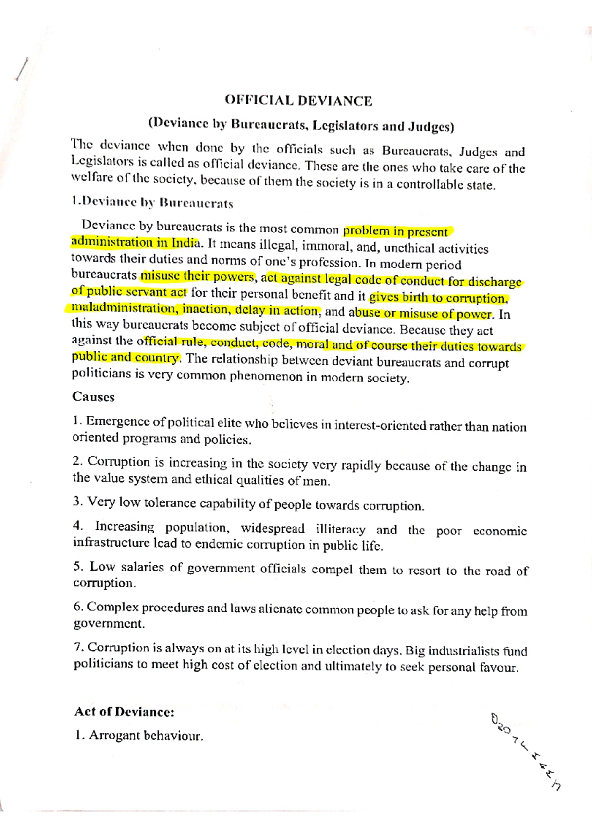 WCC Study Material - WCC Notes on Official and Professional Deviance ...