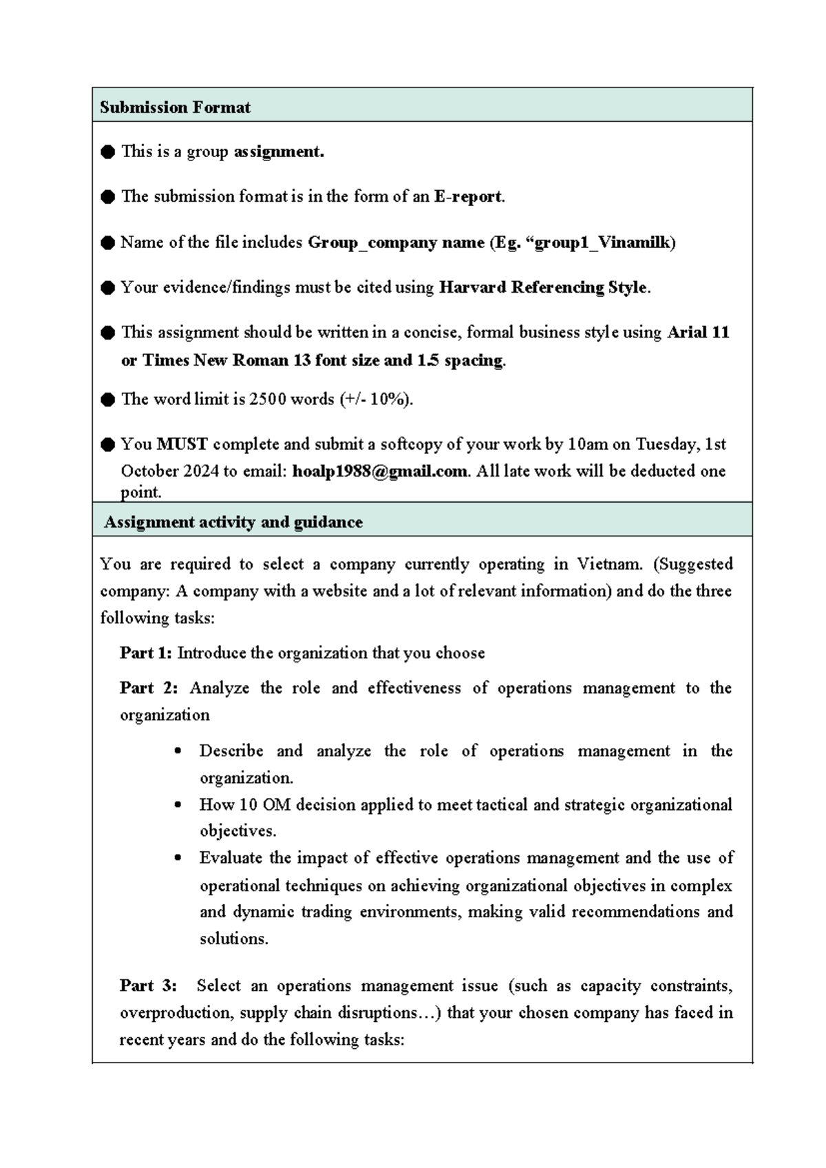 Group Assignment Submission Format for Operations Management (ESOM64 ...
