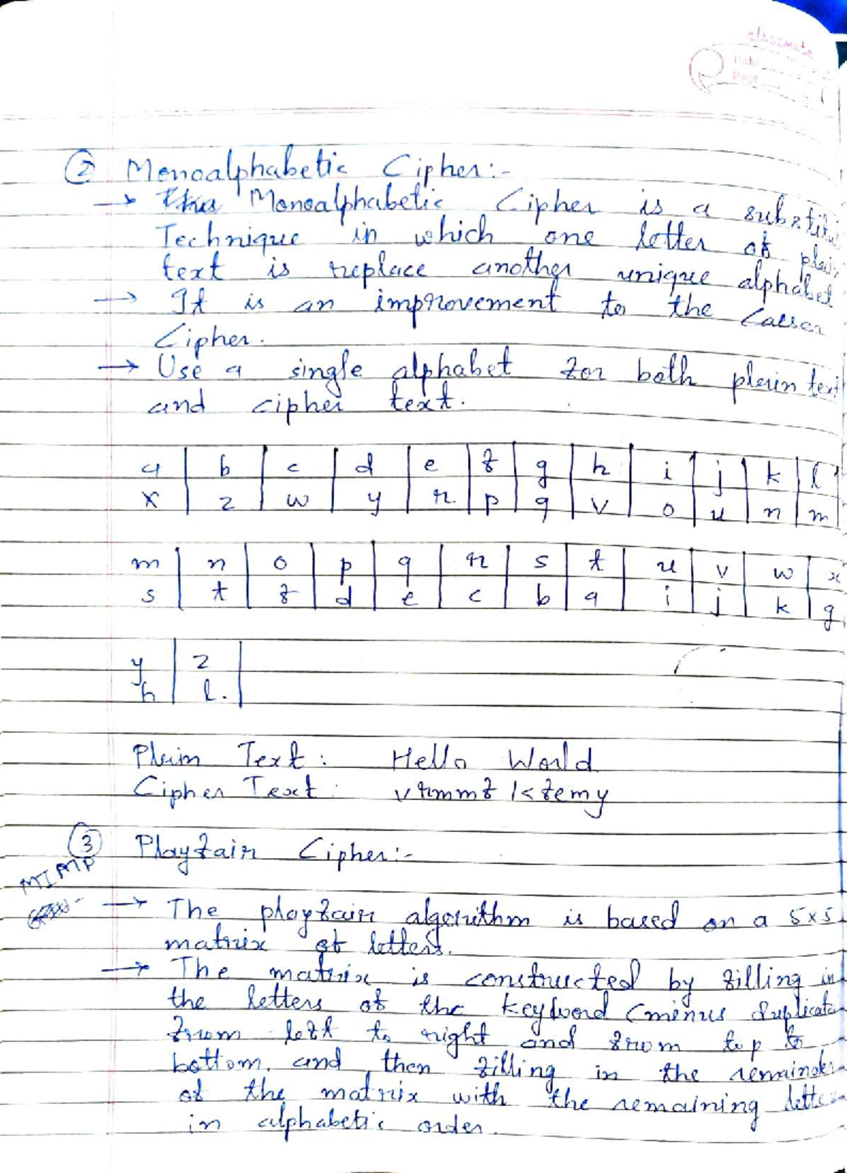 Playfair Cipher Techniques and Key Management (CS 101) - Studocu
