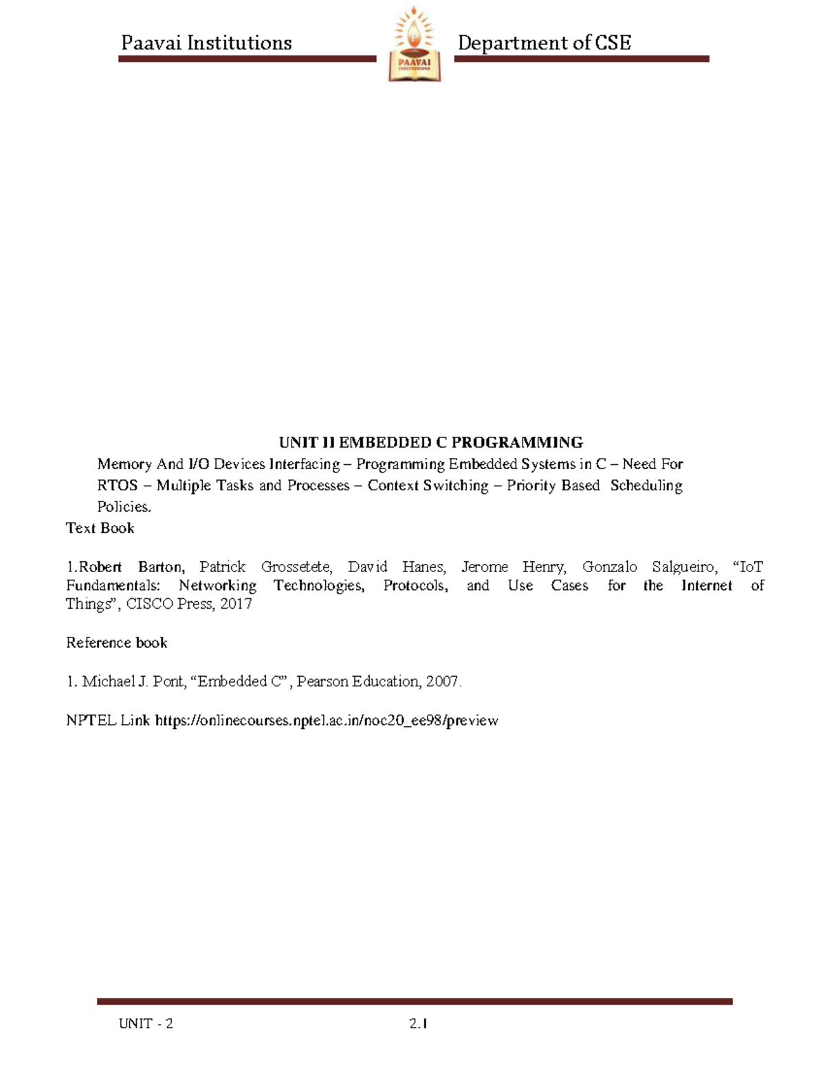 UNIT II - Embedded C Programming & Memory Interfacing in 8051 ...