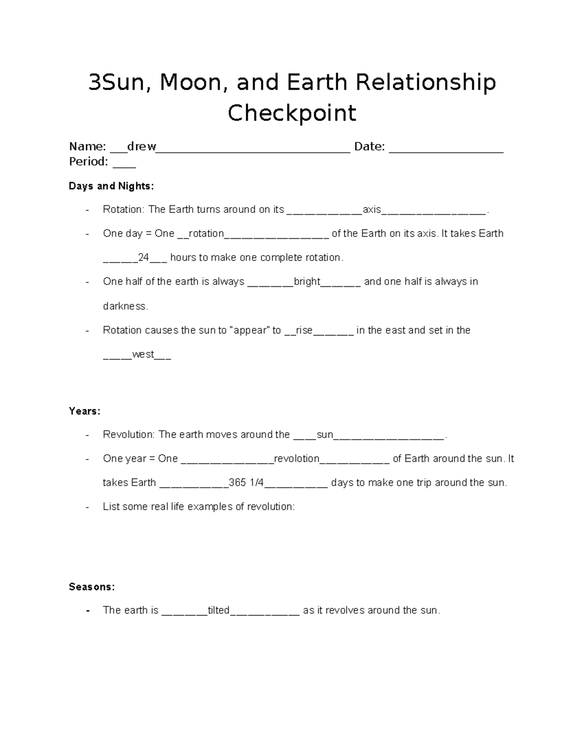 Sun and Earth Practice Quiz 2019 - 3Sun, Moon, and Earth Relationship ...