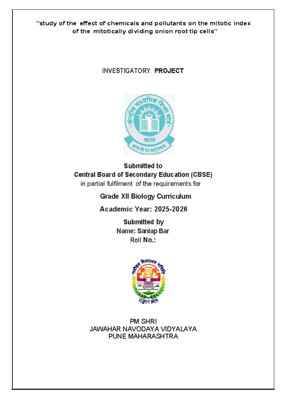 CBSE Grade XII Biology Investigatory Project: Impact of Pollutants on ...