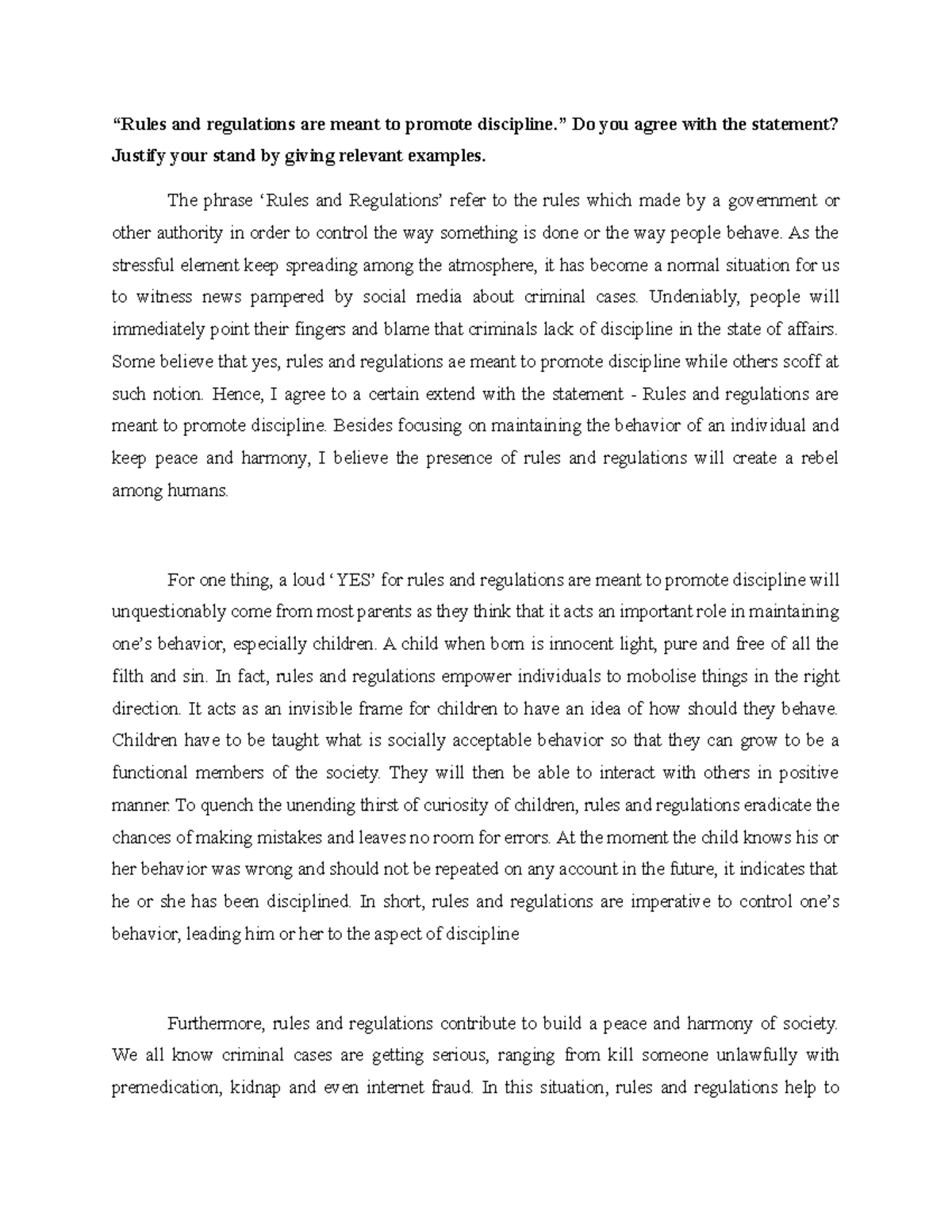 Essay: Exploring the Role of Rules & Regulations in Promoting ...