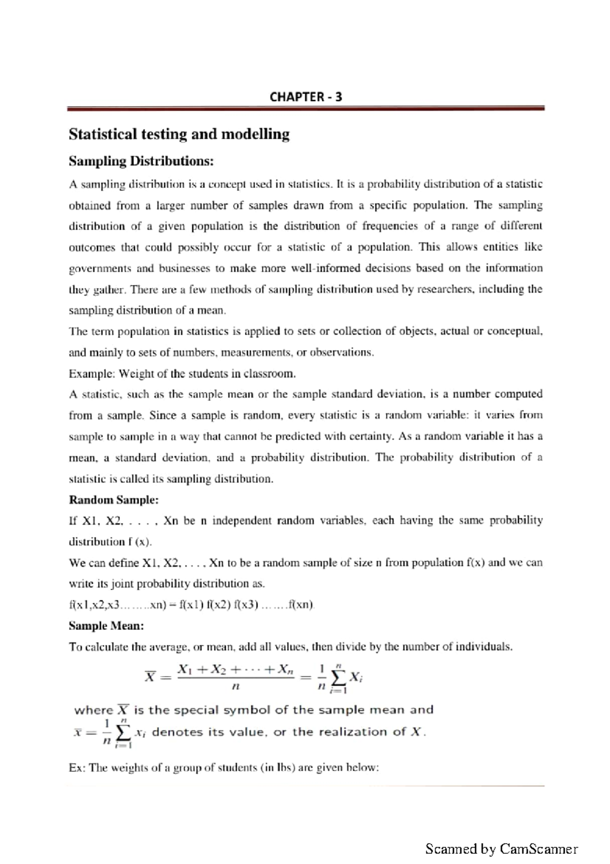 CHAPTER 3: Statistical Testing & Modelling - Sampling Distributions ...