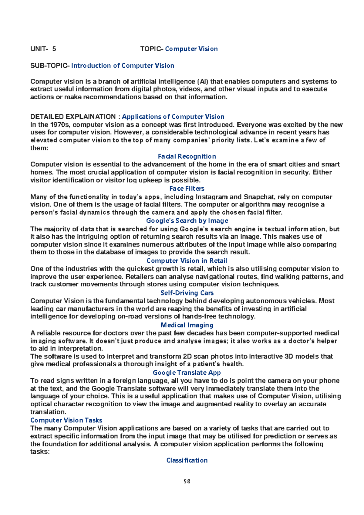 5 Computer Vision: Introduction, Applications, and Key Concepts - Studocu