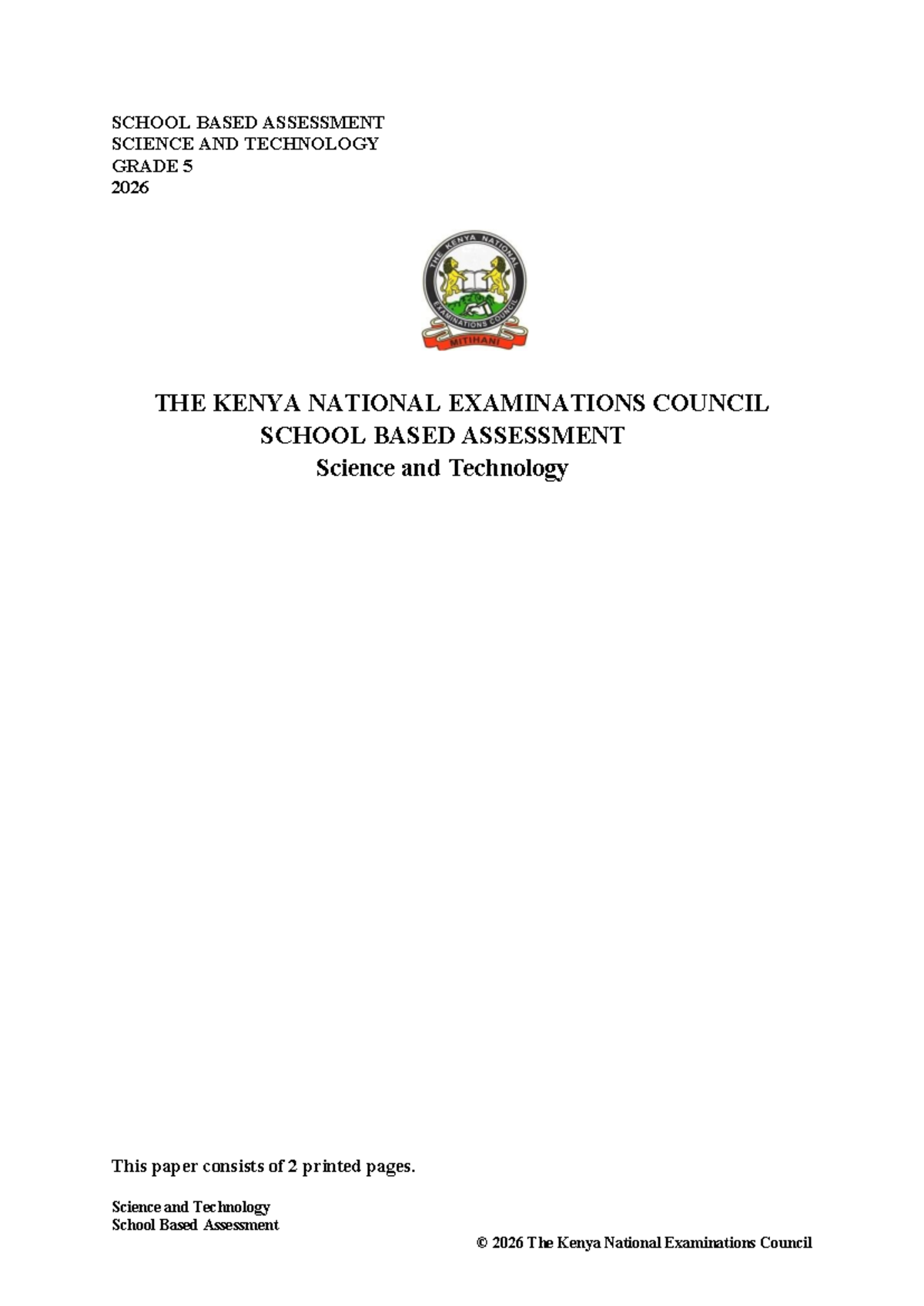 Grade 5 Science & Tech School Based Assessment Project 2026 - Studocu