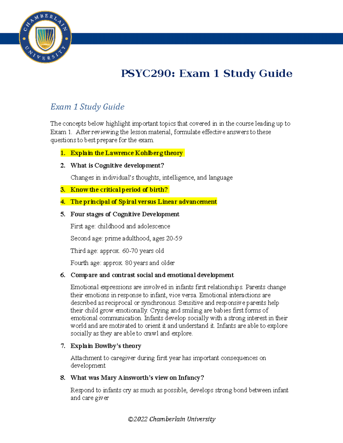 PSYC290: Comprehensive Exam 1 Study Guide and Key Concepts - Studocu