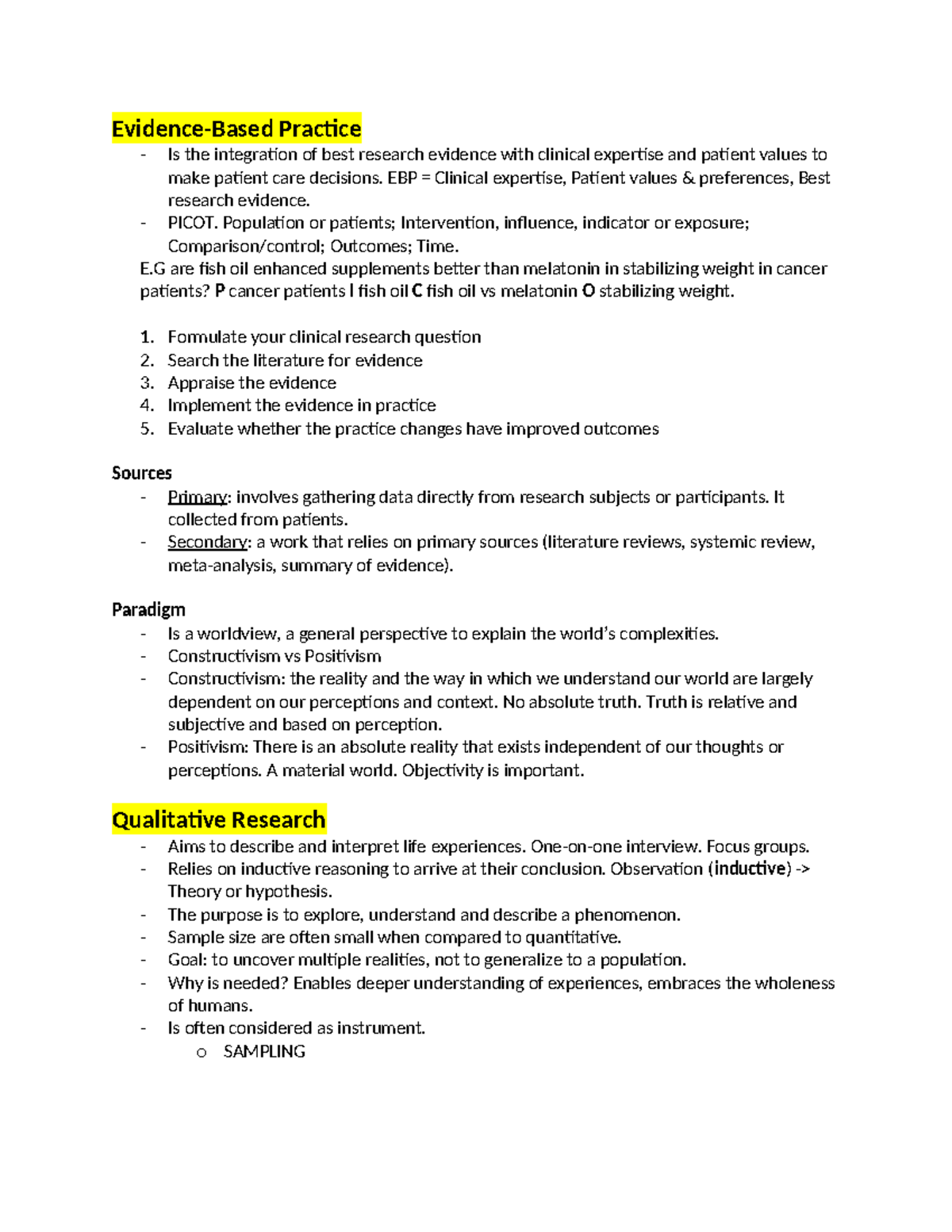 Evidence-Based Practice & Research Methodologies Notes (209) - Studocu