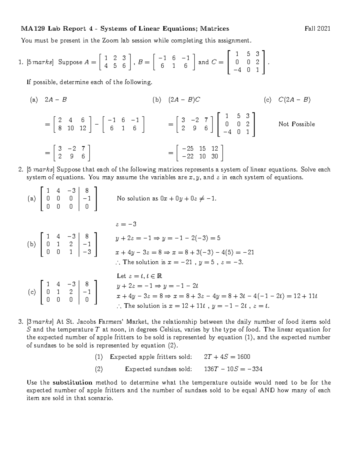 MA129 Lab Report 4 Solutions - Systems & Matrices Analysis - Studocu