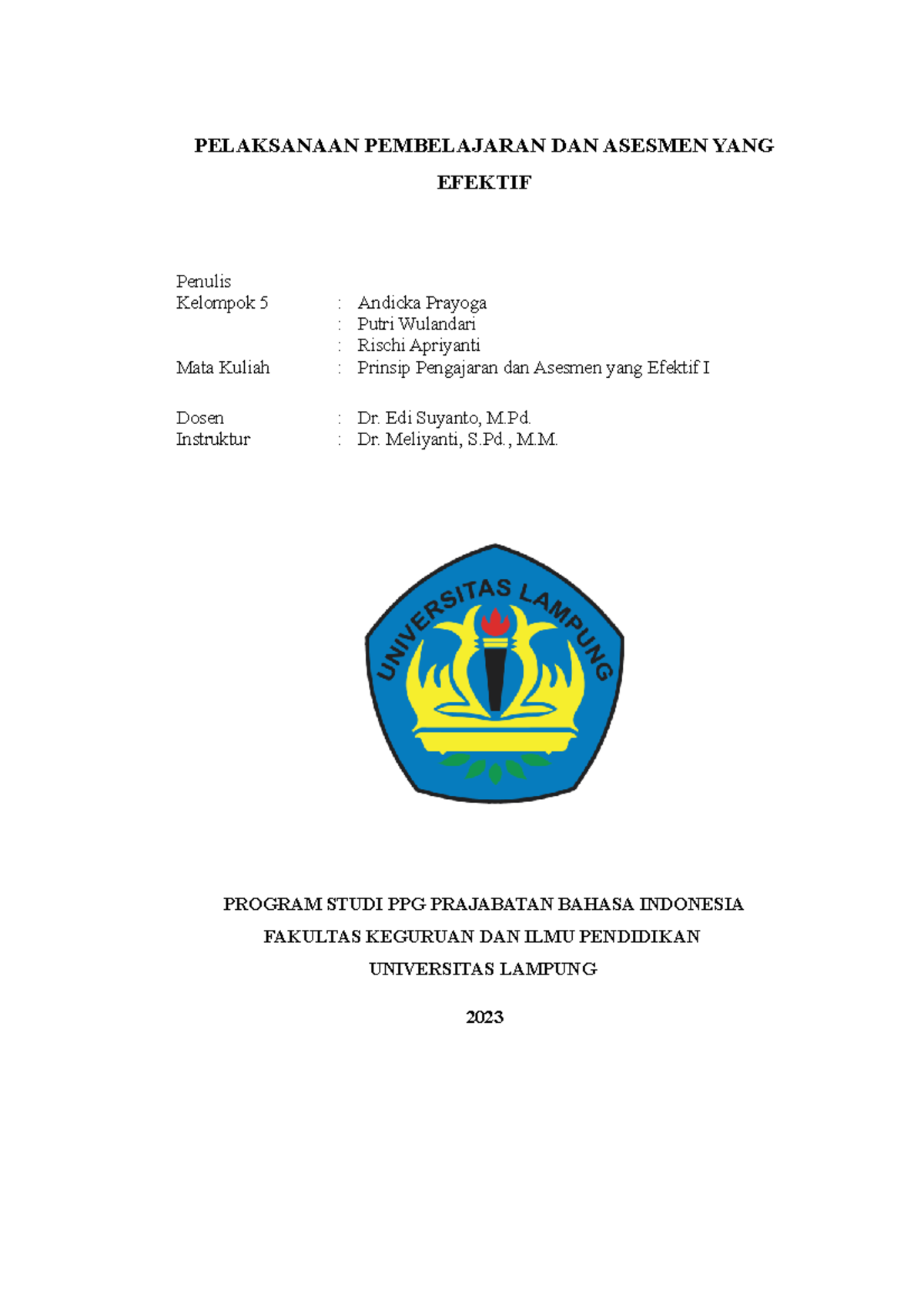 Pembelajaran dan Asesmen Efektif dalam Prinsip Pengajaran I (PPA101 ...