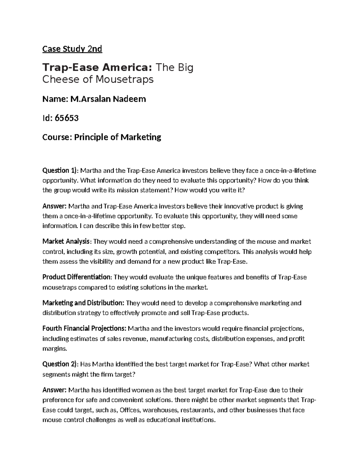 Principle of Marketing Case Study: Analyzing Trap-Ease America - Studocu